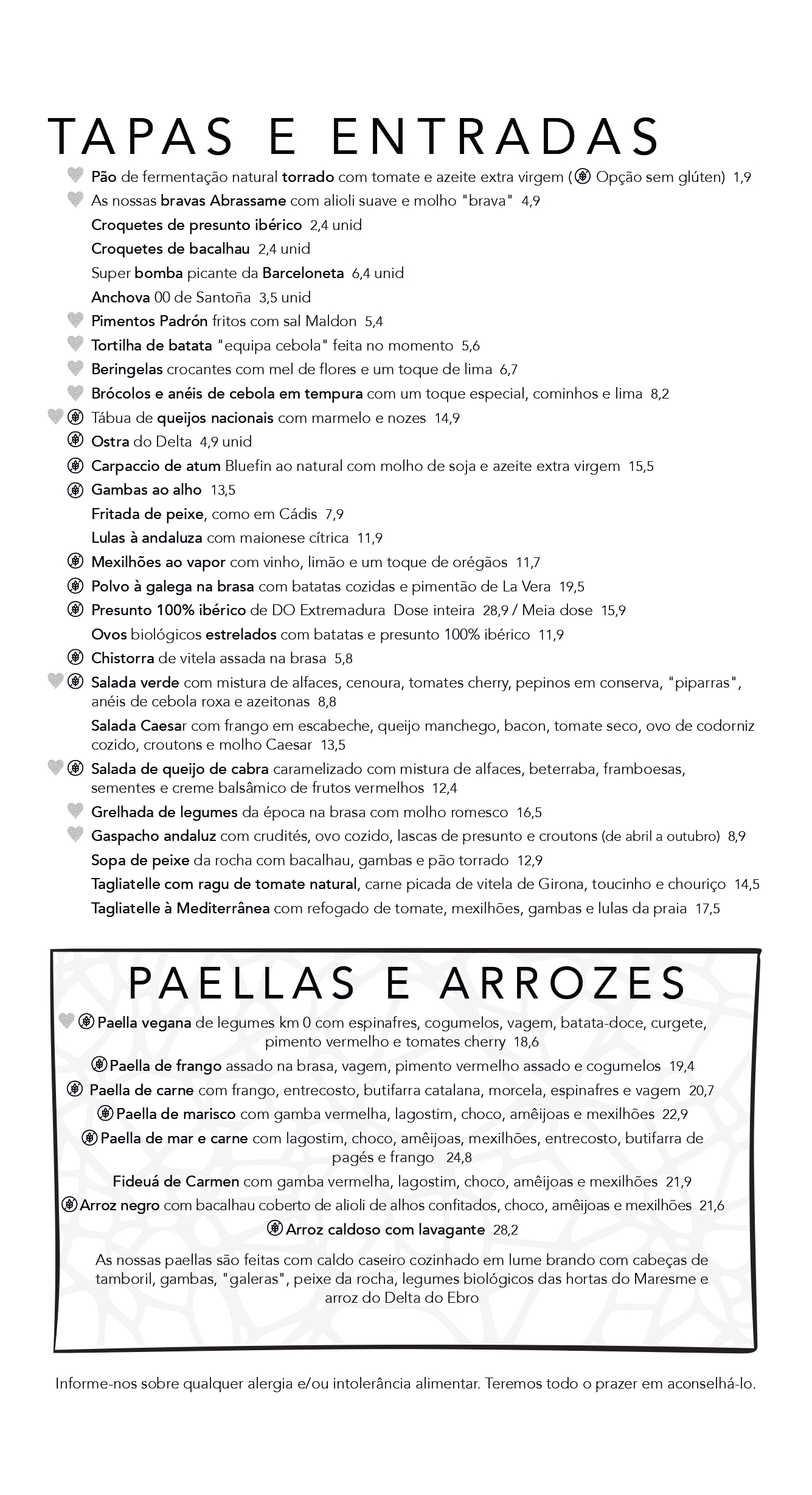 Menu Português - Restaurante Abrassame